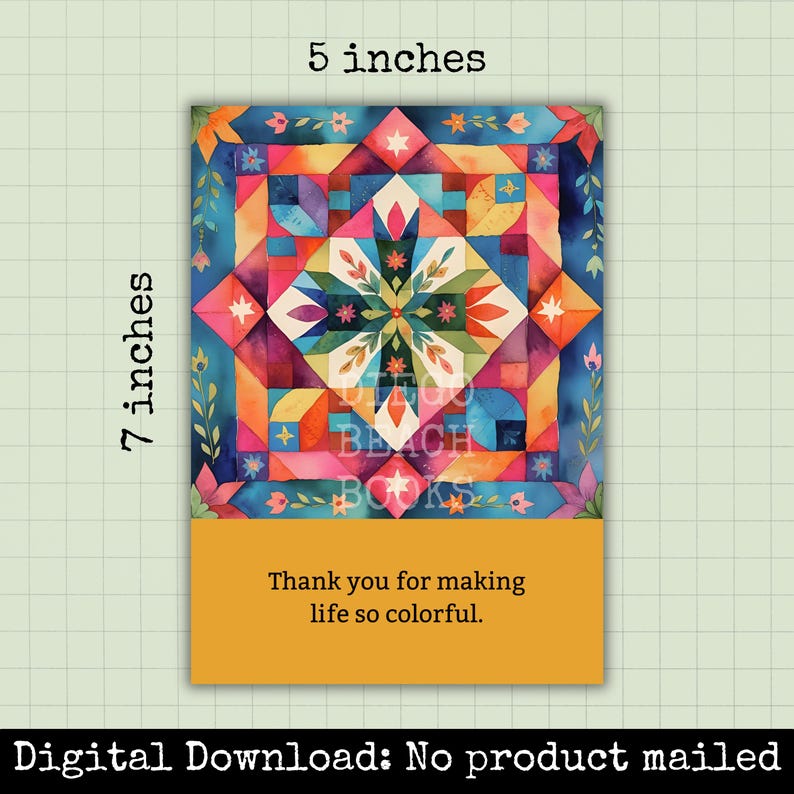 Quilt Patchwork Printable Thank You Card Colorful Sewing Greeting ...
