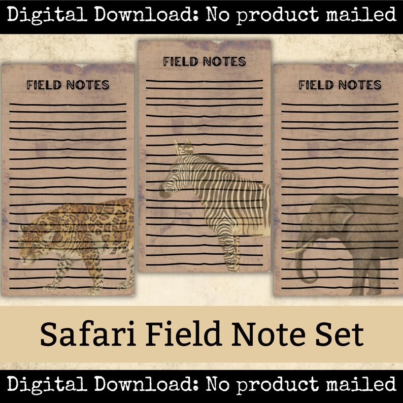 Safari Field Notes Printable Kit Vintage Animal Adventure Ephemera - Etsy