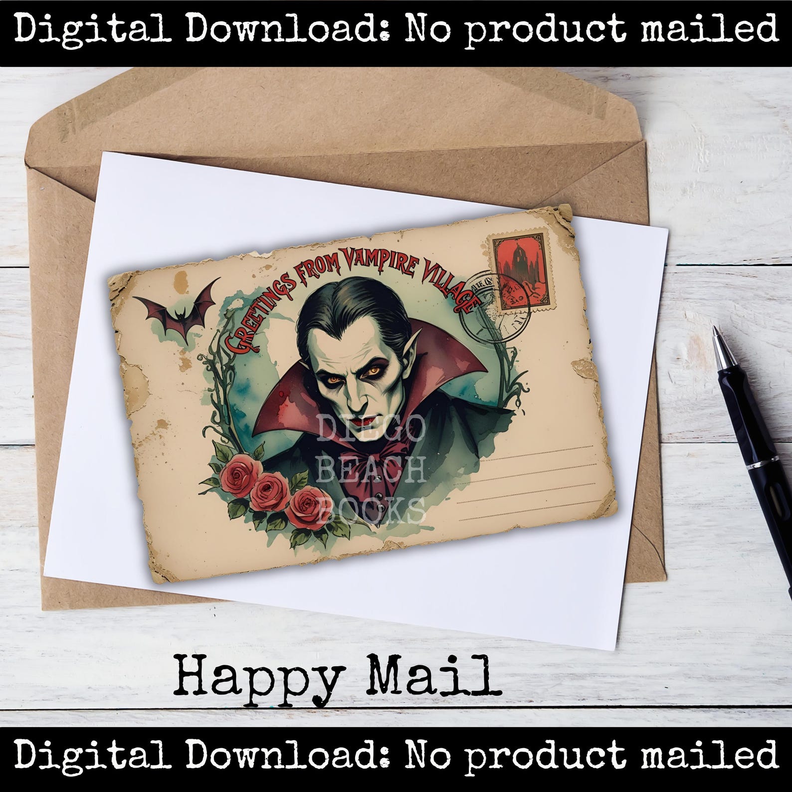 Greetings From Vampire Village Printable Gothic Halloween Postcard Set ...