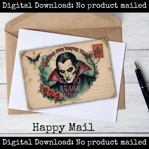 Greetings From Vampire Village Printable Gothic Halloween Postcard Set ...