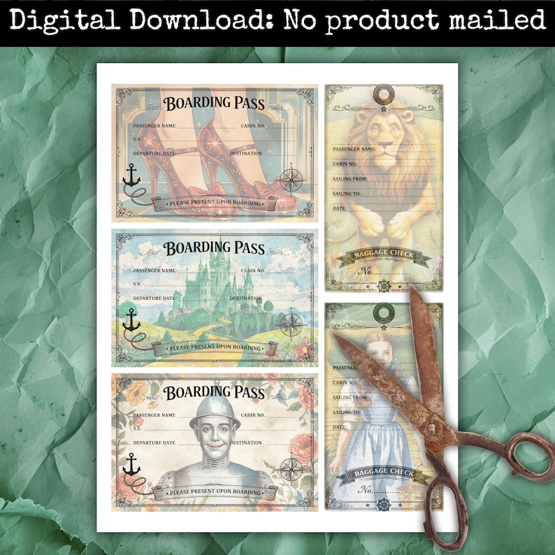 Wizard of Oz Printable Boarding Pass Maritime Travel Tickets Junk ...