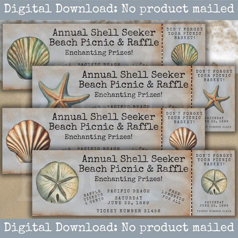 Printable Nautical Junk Journal Cards Raffle Ticket Ephemera Ocean ...