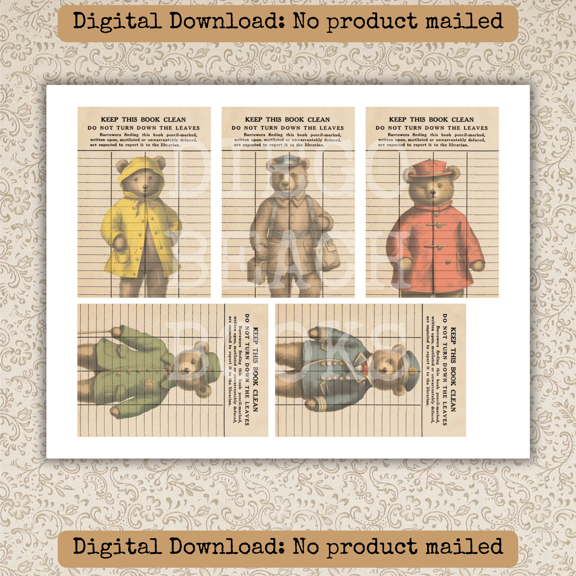 Teddy Bear Library Card Printable Set Teddy Bear Scrapbook Papers Teddy ...
