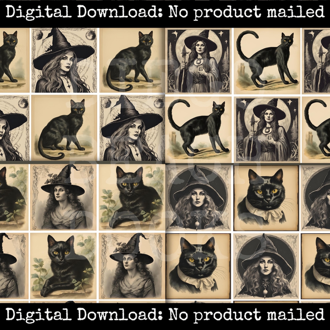 Witches and Black Cats Junk Journal Cards Black Cat Printable Card Gift ...