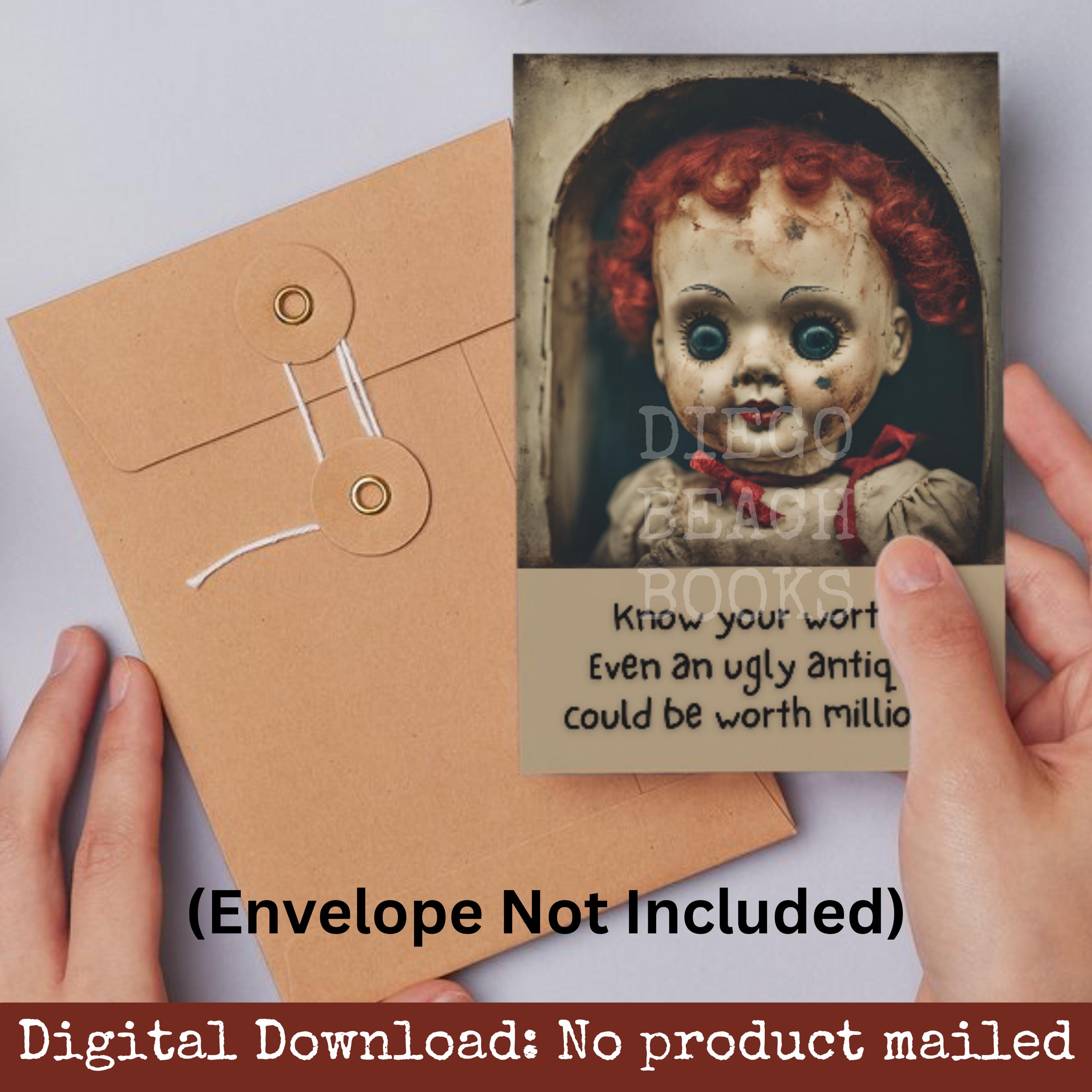 Spooky Doll Card Printable Greeting Card Know Your Worth Encouragement ...