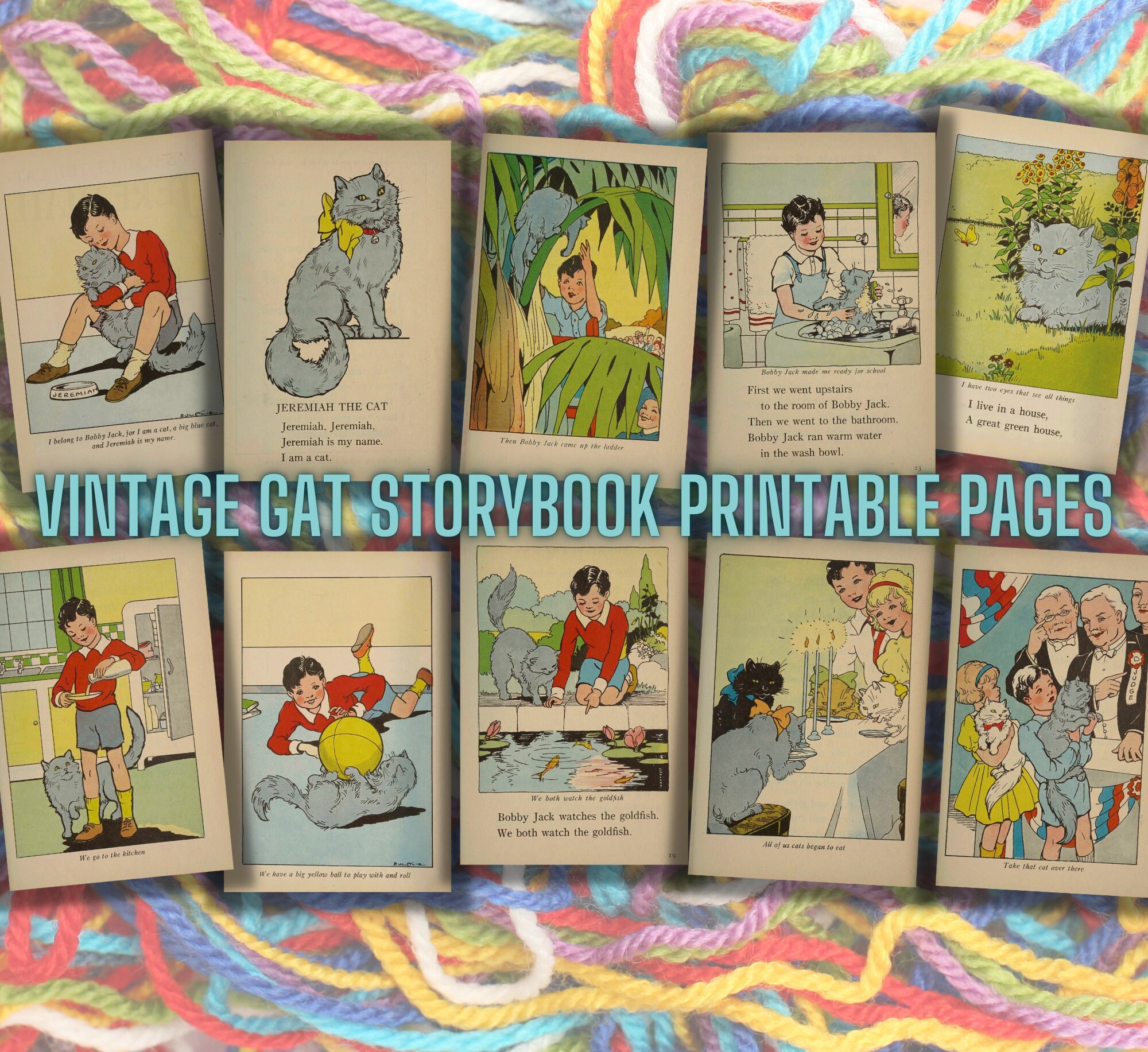 Vintage Cat Storybook Pages Digital Download Set Vintage Cat Ephemera ...