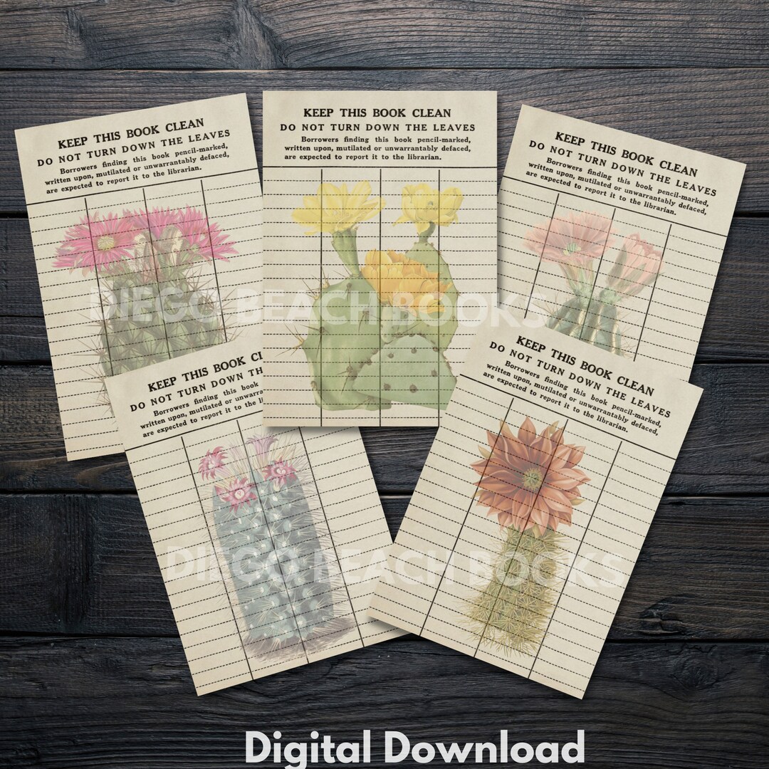 Vintage Cactus Library Card Digital Download Set - Etsy