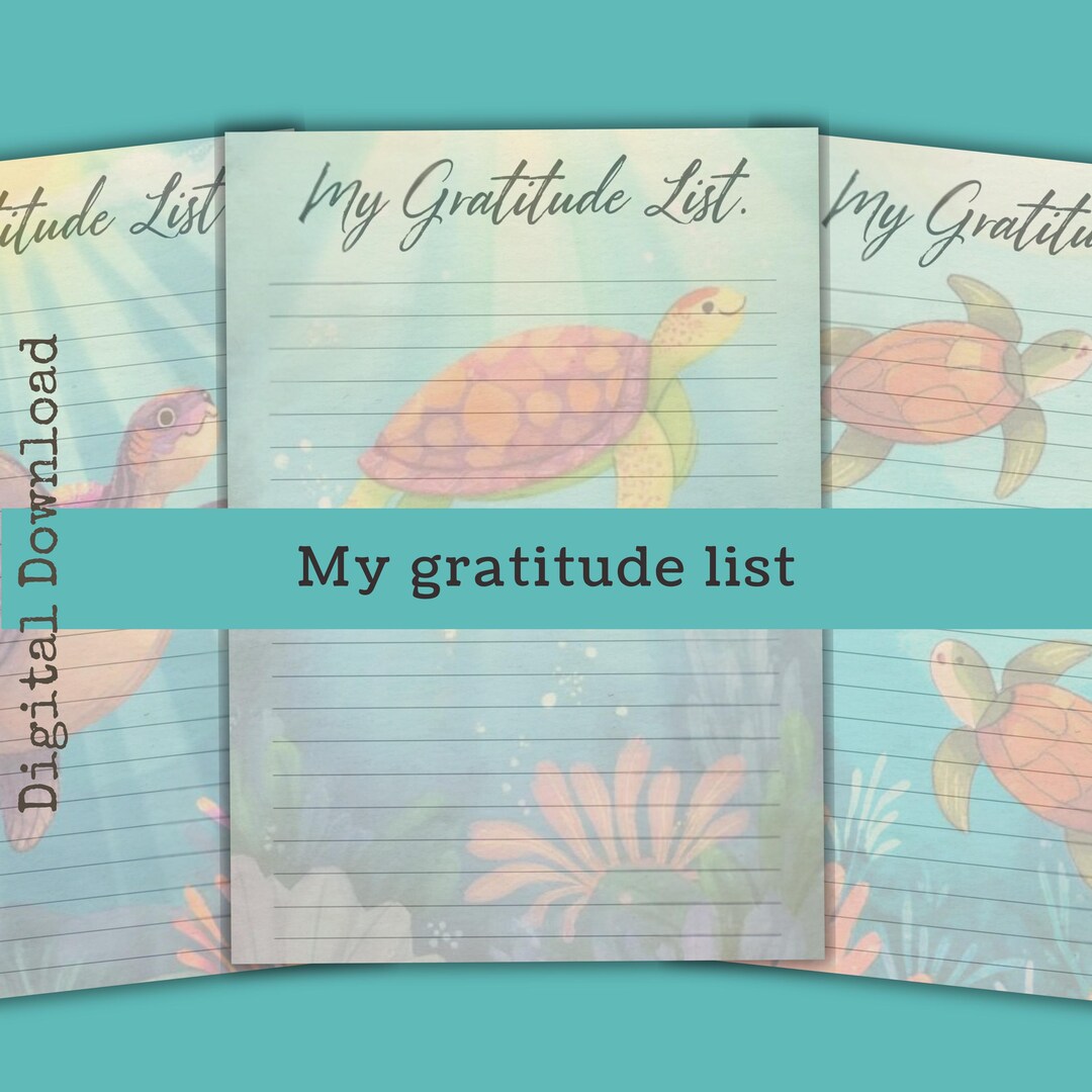 My Gratitude List Printable Sea Turtle Writing Pages Journal Sheets ...