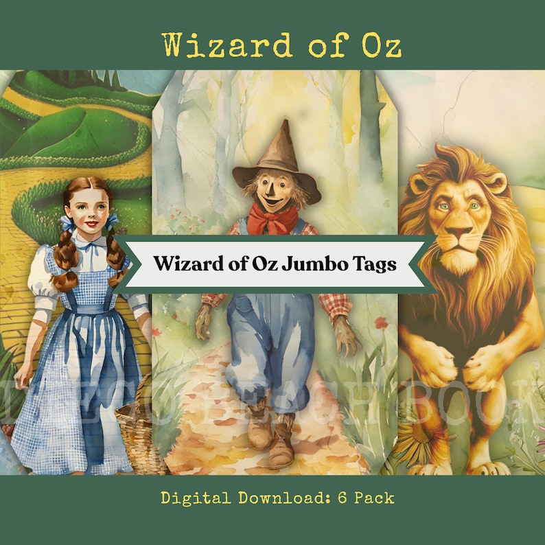 Wizard of Oz Scrapbook Cards Printable Gift Tags Junk Journal Kit Party ...