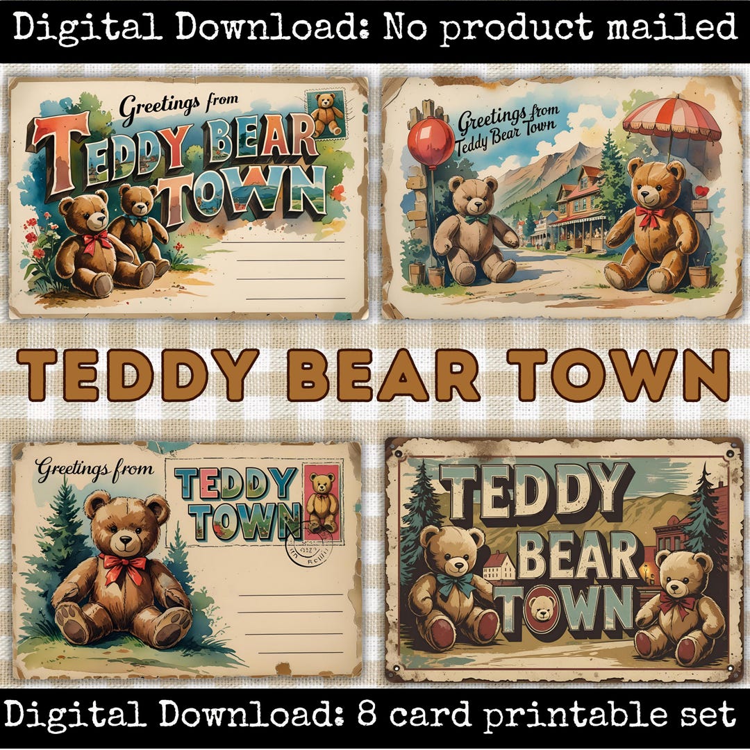 Teddy Bear Town Printable Postcards Fairytale Ephemera Scrapbook Cards ...