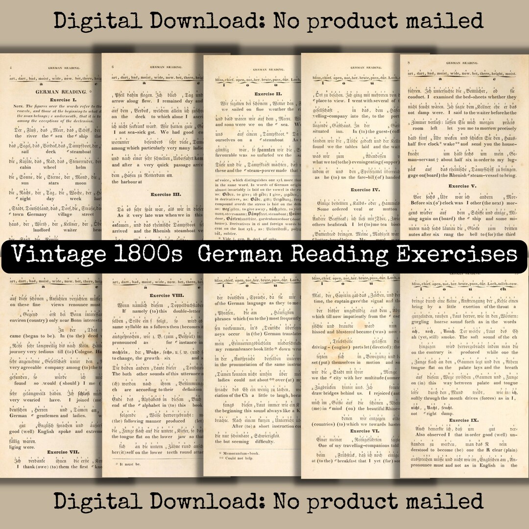 Vintage 1800s German Reading Exercises Book Pages Printable 10 Piece ...