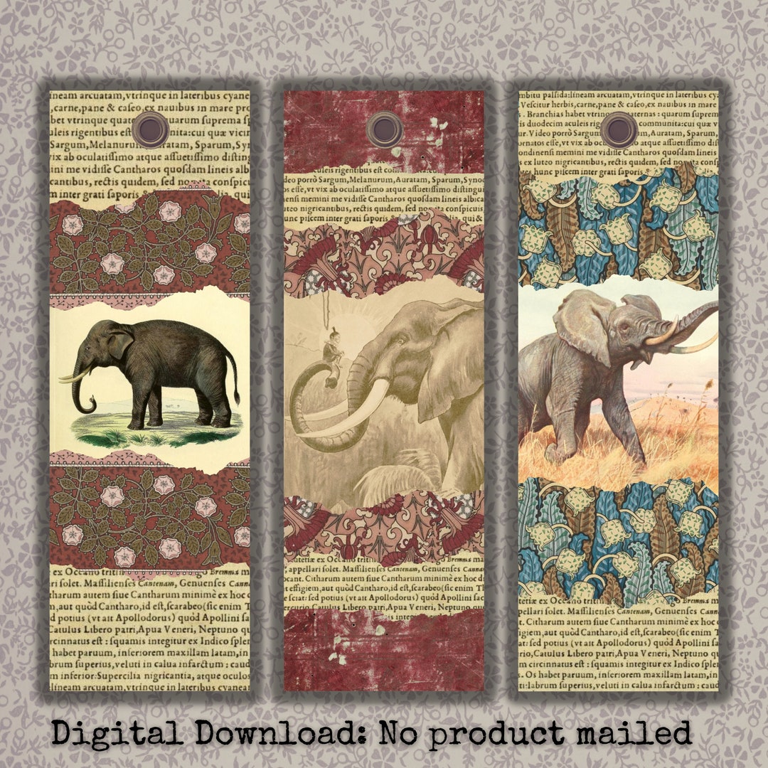 Vintage Boho Elephant Printable Bookmark Set Vintage Bohemian Bookmark ...