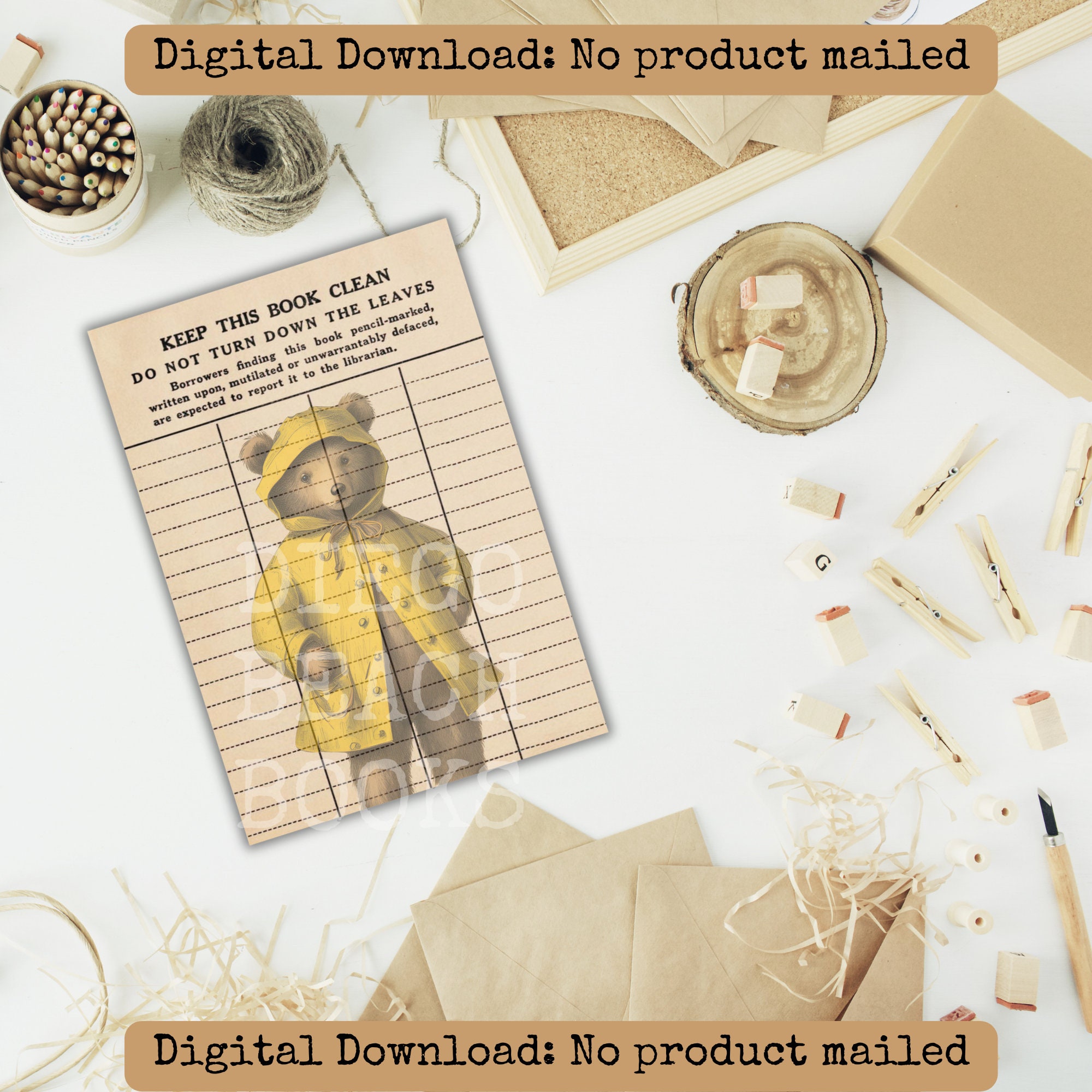 Teddy Bear Library Card Printable Set Teddy Bear Scrapbook Papers Teddy ...