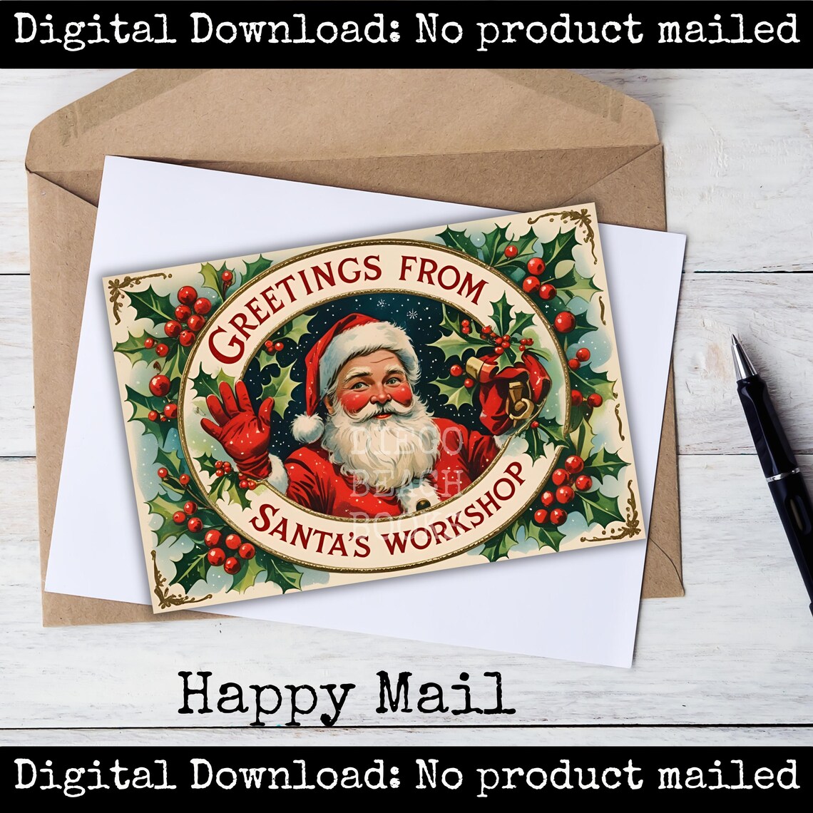 Greetings From Santa's Workshop Printable Christmas Postcards - Etsy