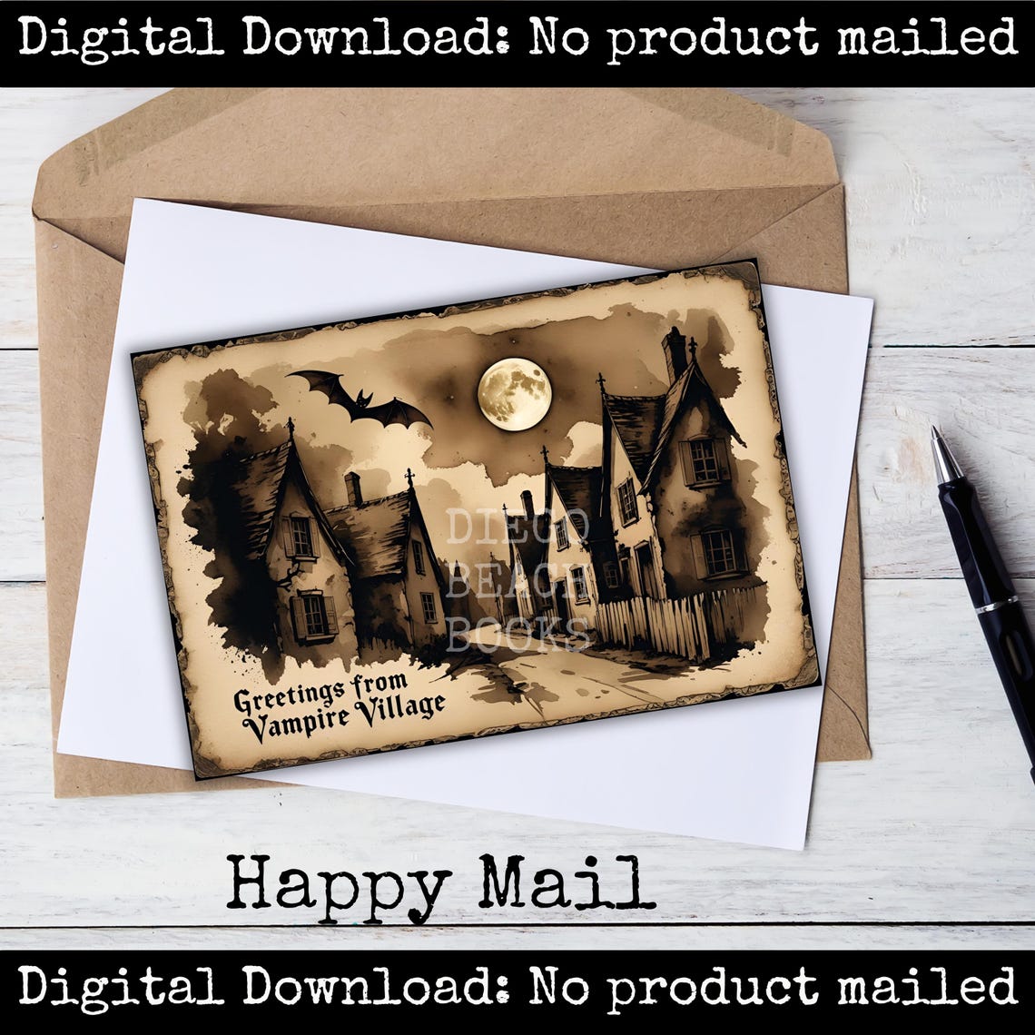 Greetings From Vampire Village Printable Gothic Halloween Postcard Set ...