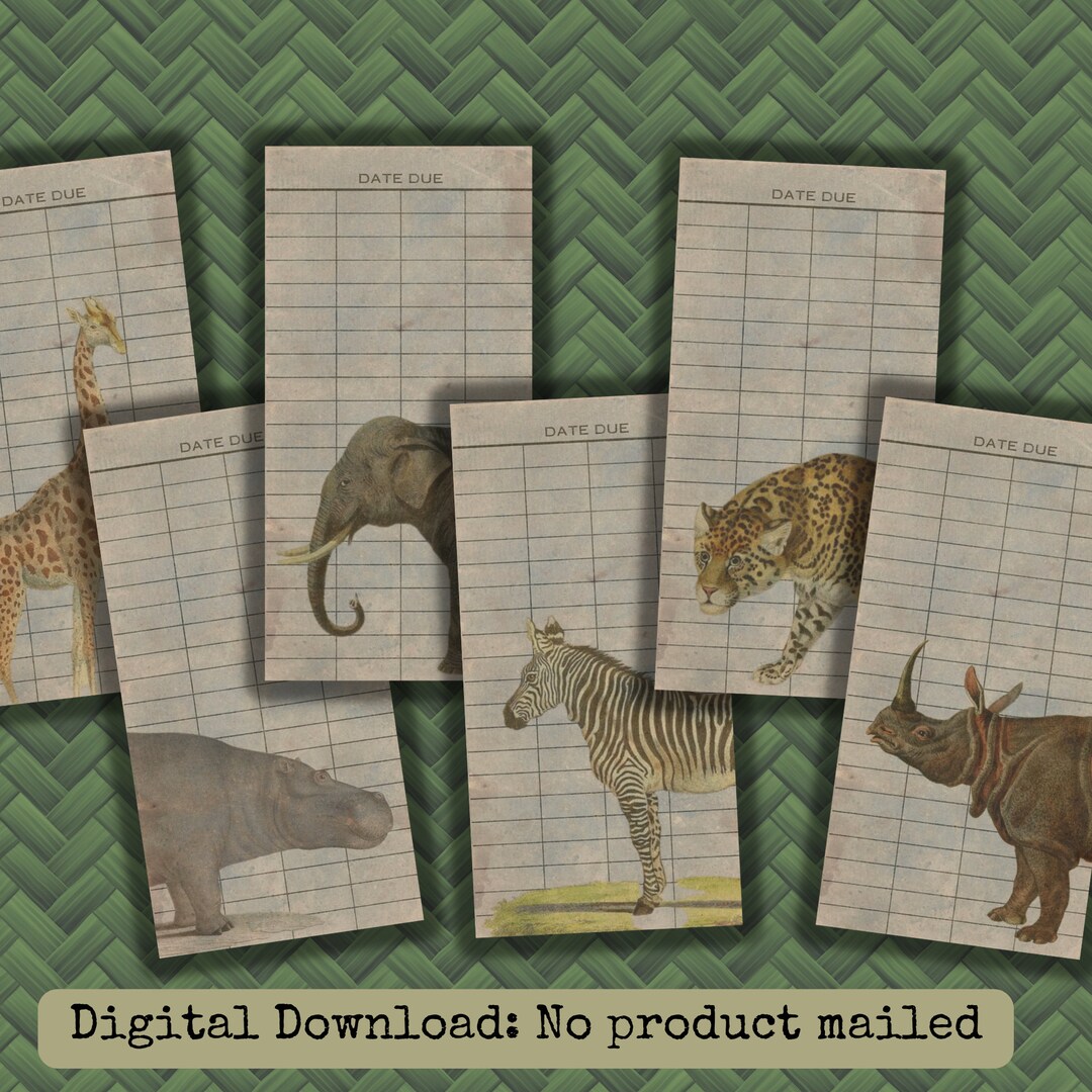 Safari Animal Library Card Printable Set, Vintage Safari Ephemera ...