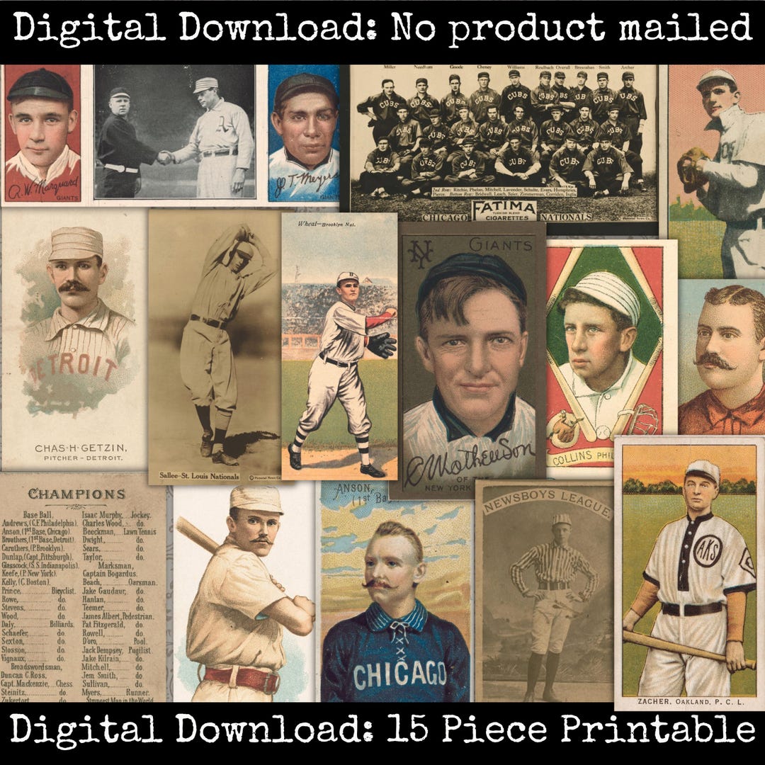 Vintage Baseball Ephemera Printable Pack 15 Piece Historical Prints ...