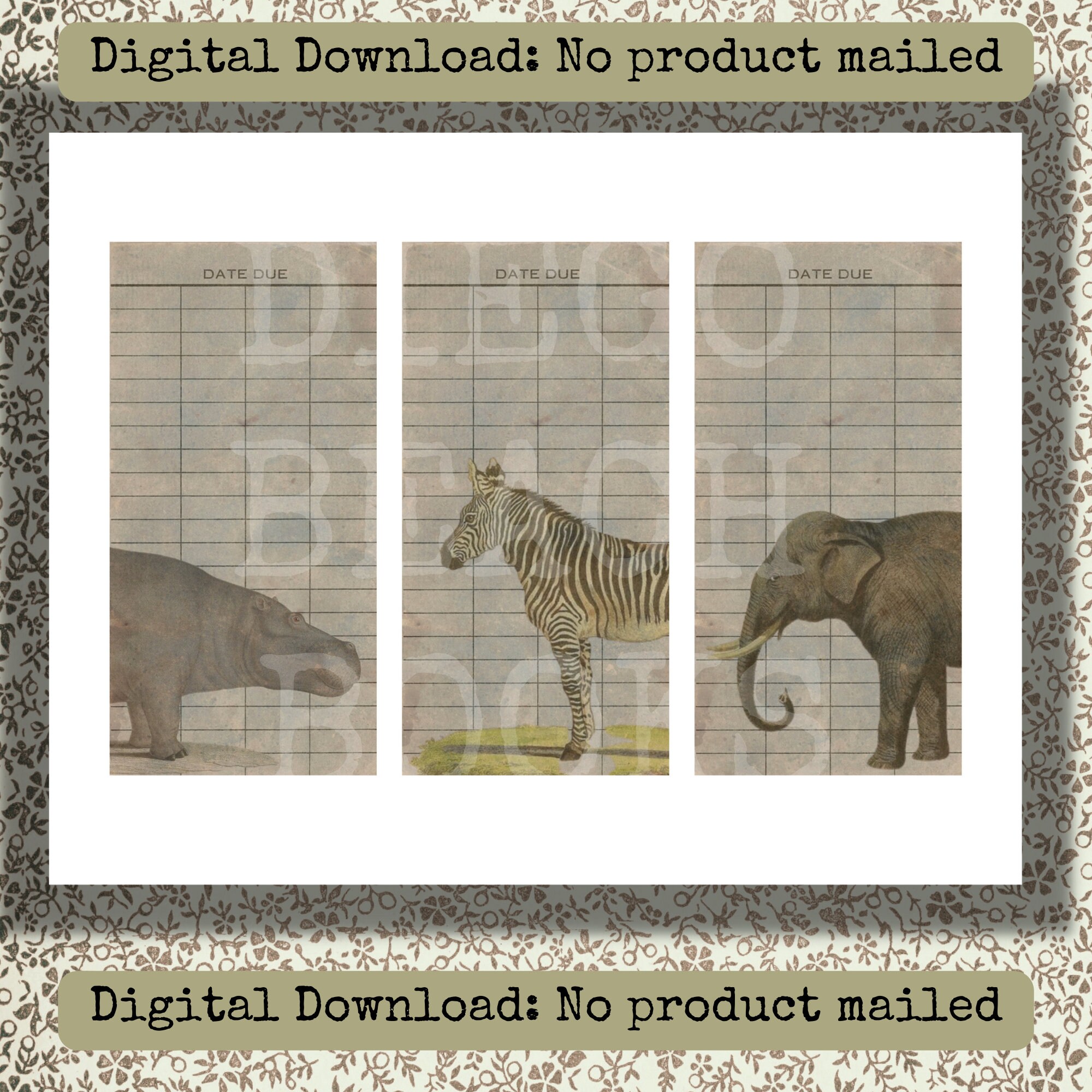 Safari Animal Library Card Printable Set, Vintage Safari Ephemera ...