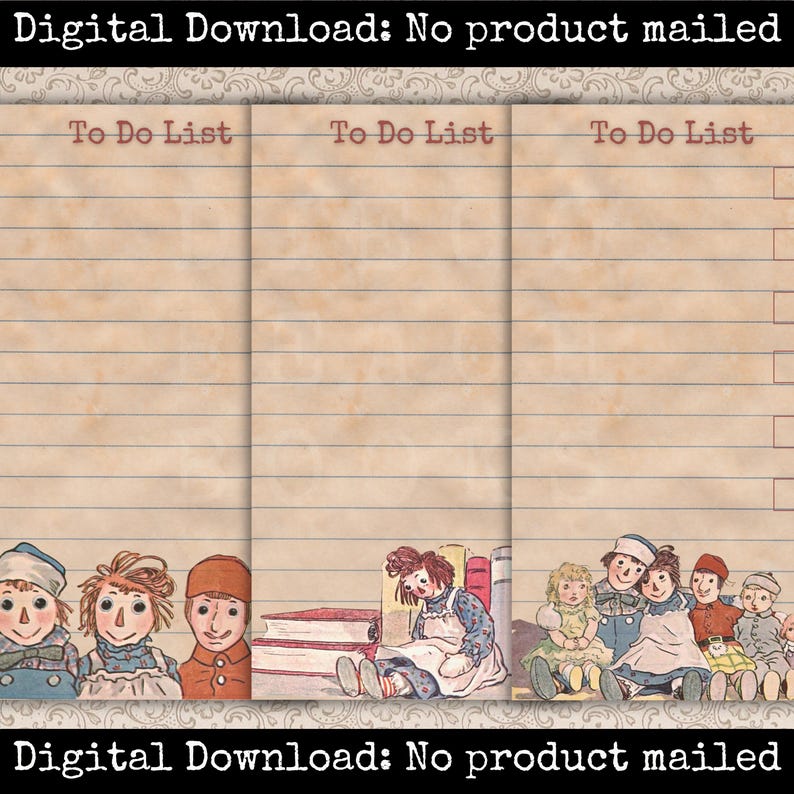 Raggedy Ann Printable to Do List Set Junk Journal Cards - Etsy