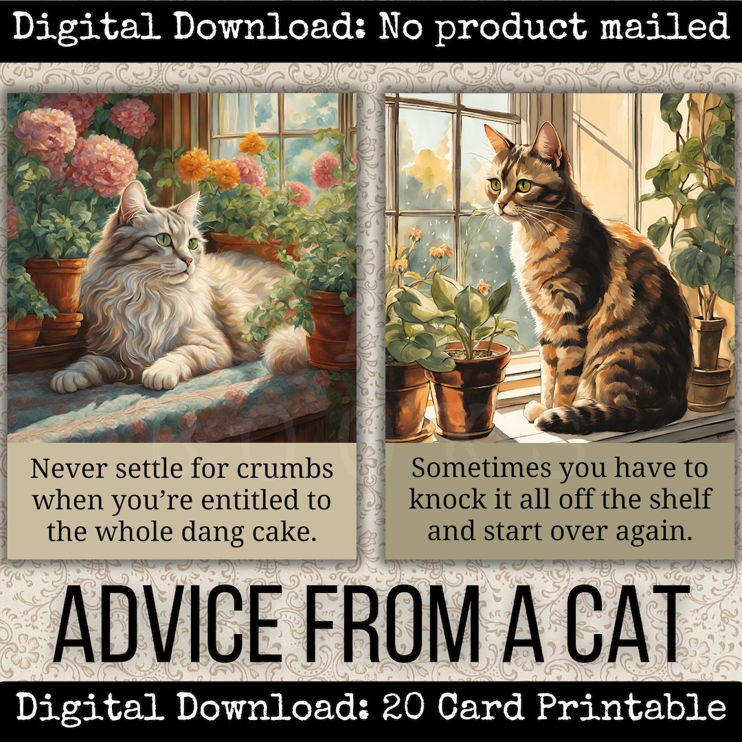 Advice From a Cat Printable Card Set Cat Ephemera Friendship Kitty Junk ...