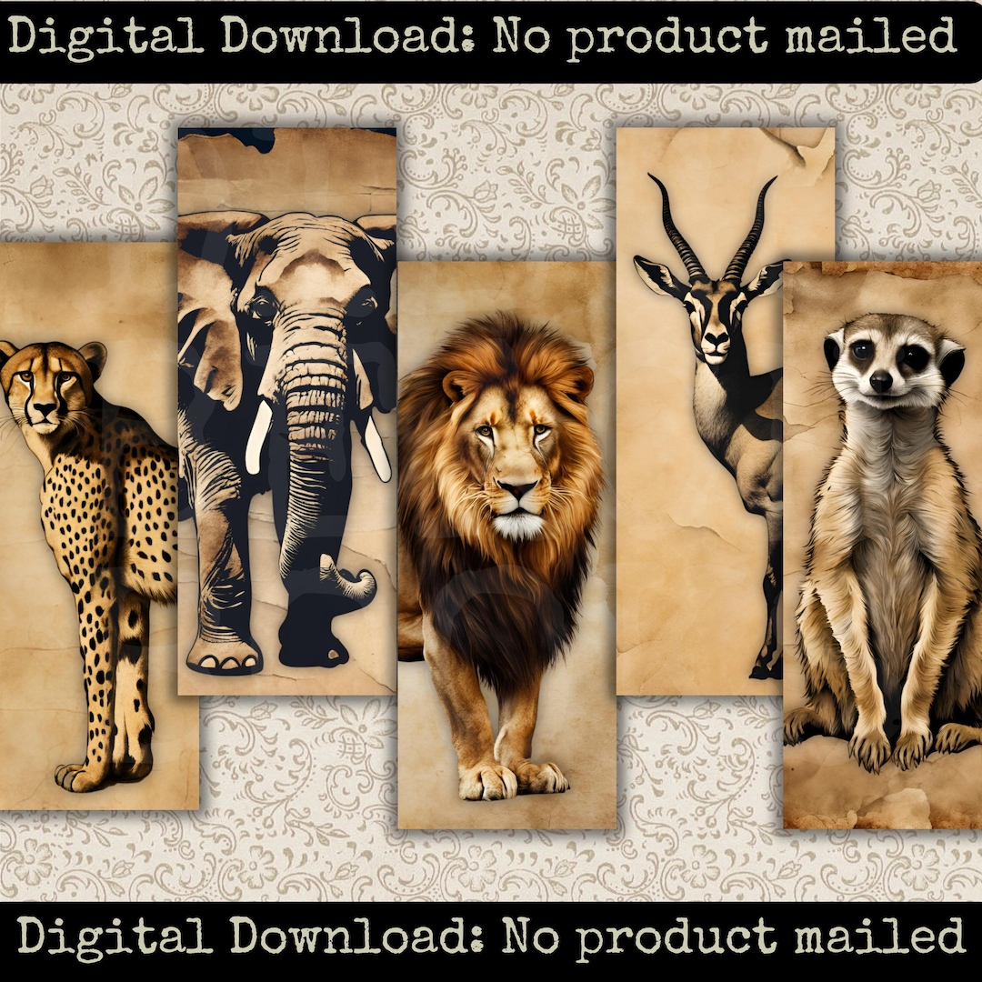 Safari Animal Bookmarks Scrapbook Cards Junk Journal Ephemera DIY Gift ...