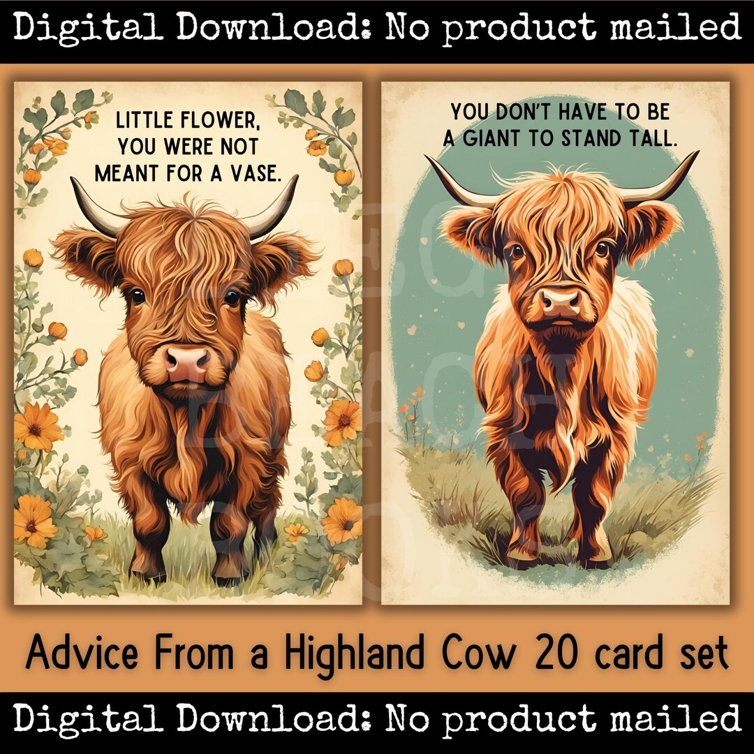 Advice From a Highland Cow Printable Cards Country Life Ephemera ...