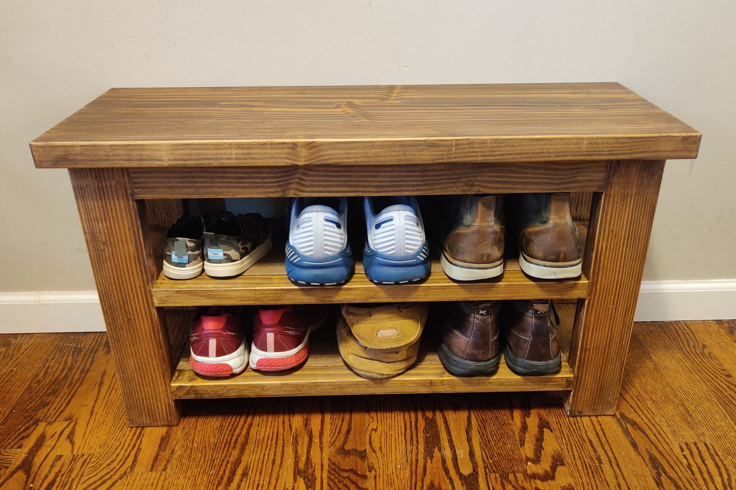 Rustic Farmhouse Shoe Rack, Rustic Shoe Rack, Entryway Bench, Mudroom ...
