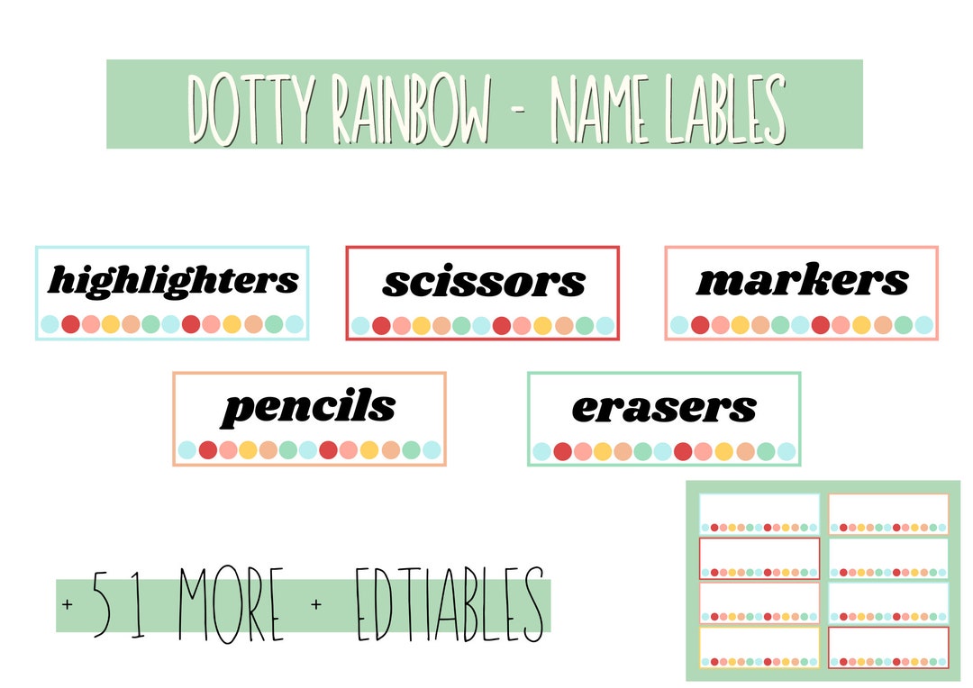 Classroom Labels, Rainbow Polka Dot Labels , Dotty Rainbow Labels ...