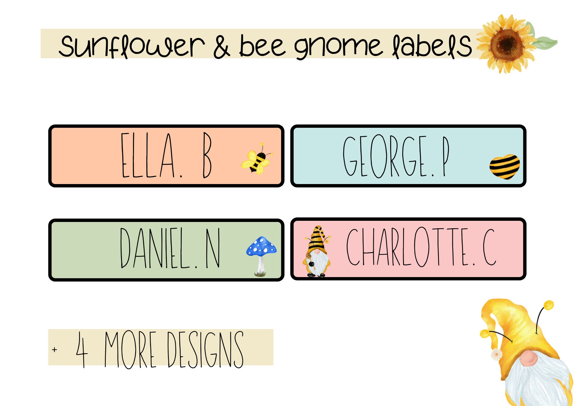 Bee Classroom Label, Sunflower Classroom Label, Gnome Classroom Label ...