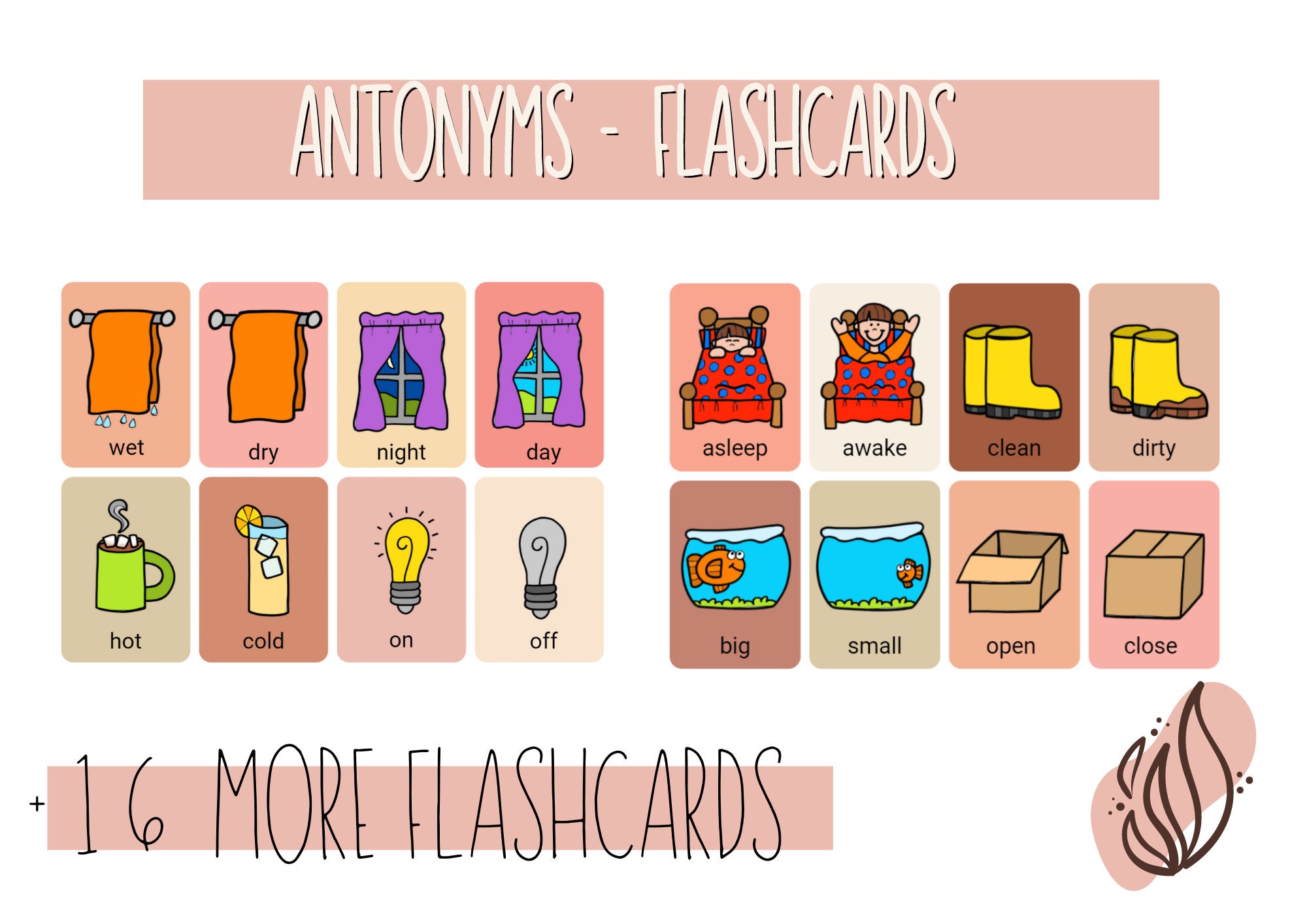 Antonyms Flashcard, Antonyms Memory Game, Literacy Game, Flashcard Game ...