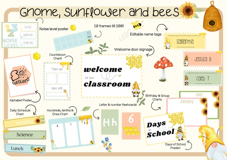 Bee Themed Classroom Sunflower Classroom Decor Gnomes - Etsy