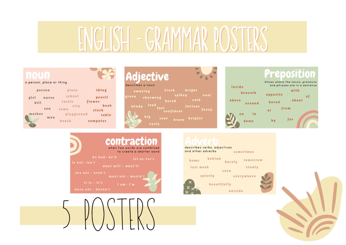 Grammar Poster, English Posters, English Noun Poster, Adjective Poster ...