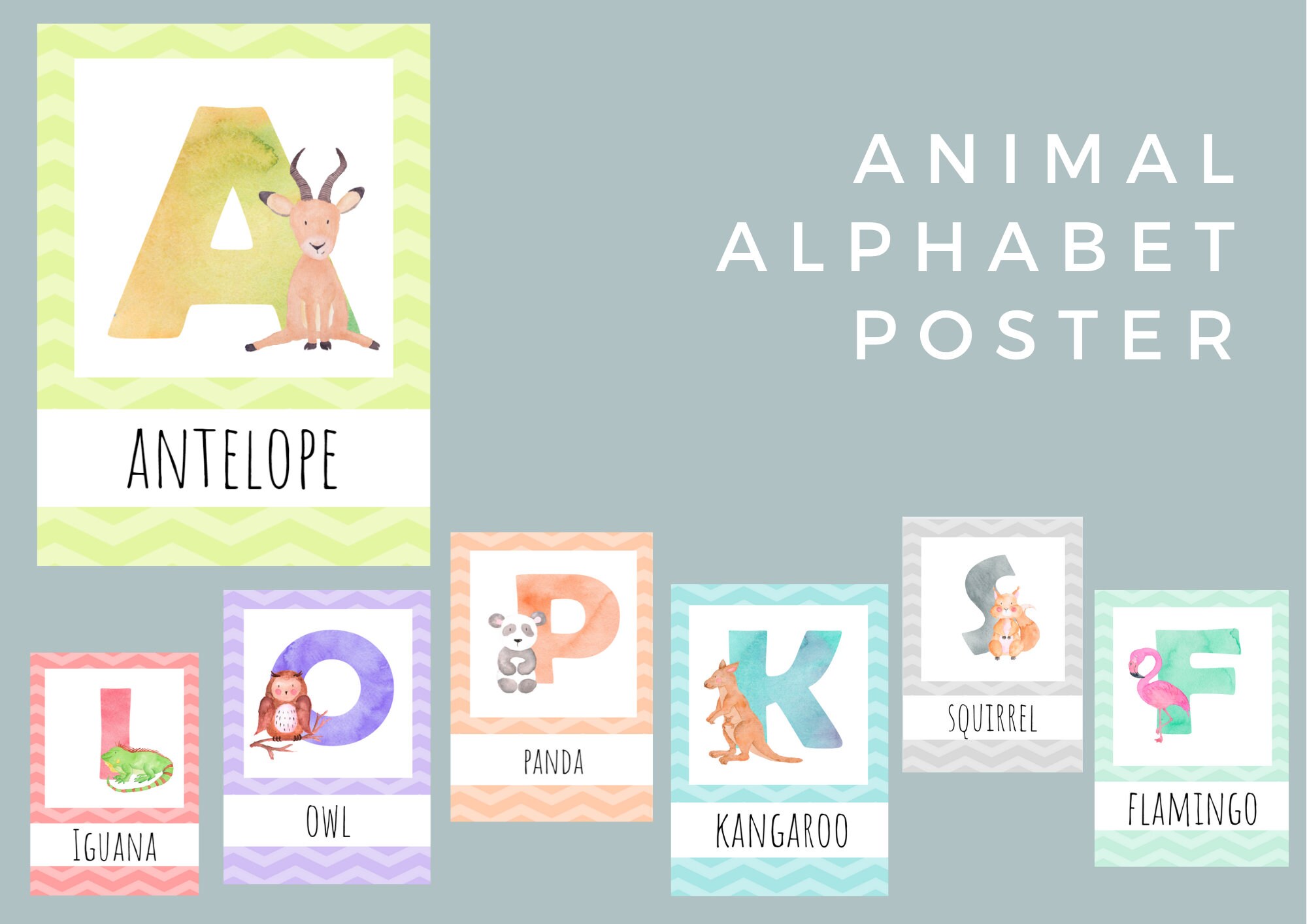 Animal Alphabet Poster - Chevron Classroom Alphabet - Animal Classroom ...