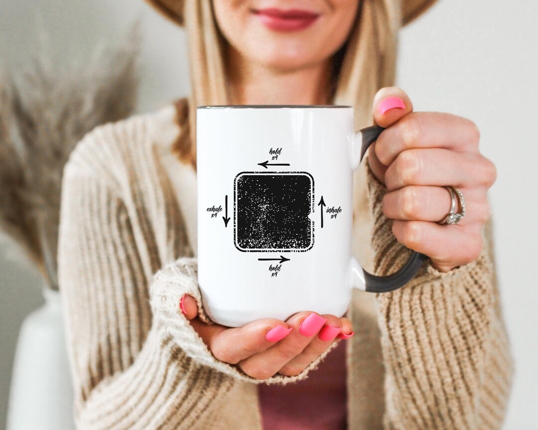 Square Breathing Meditation Coffee Mug: Distressed Style Accent Cup ...