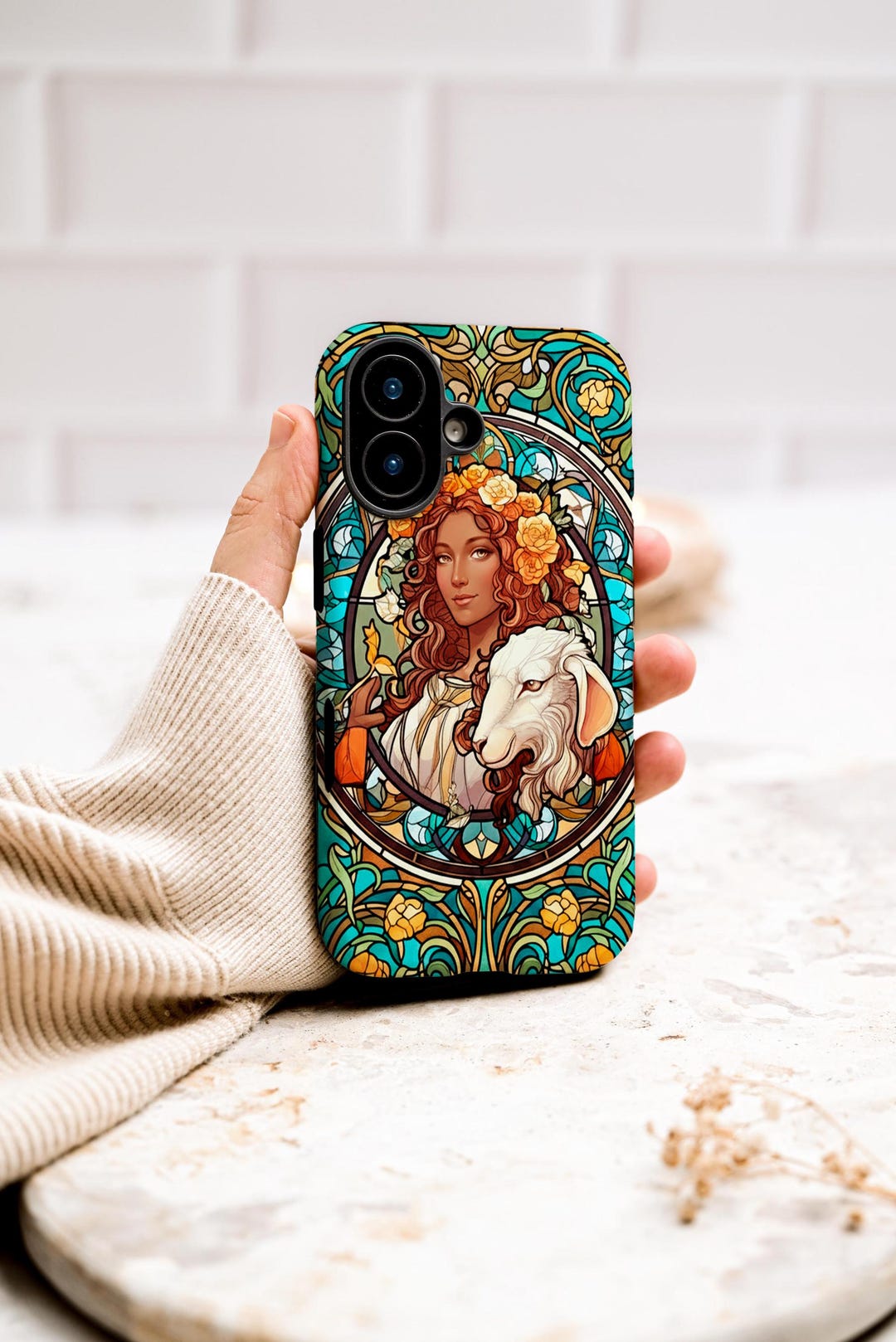 Aries Faux Stained Glass - Magnetic Impact Resistant Phone Case: Fire ...