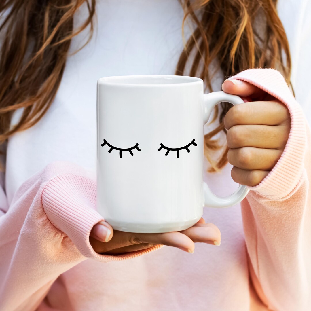 Meditative Minimalist Sleepy Eyes Coffee Mug: 15oz Ceramic Cup ...