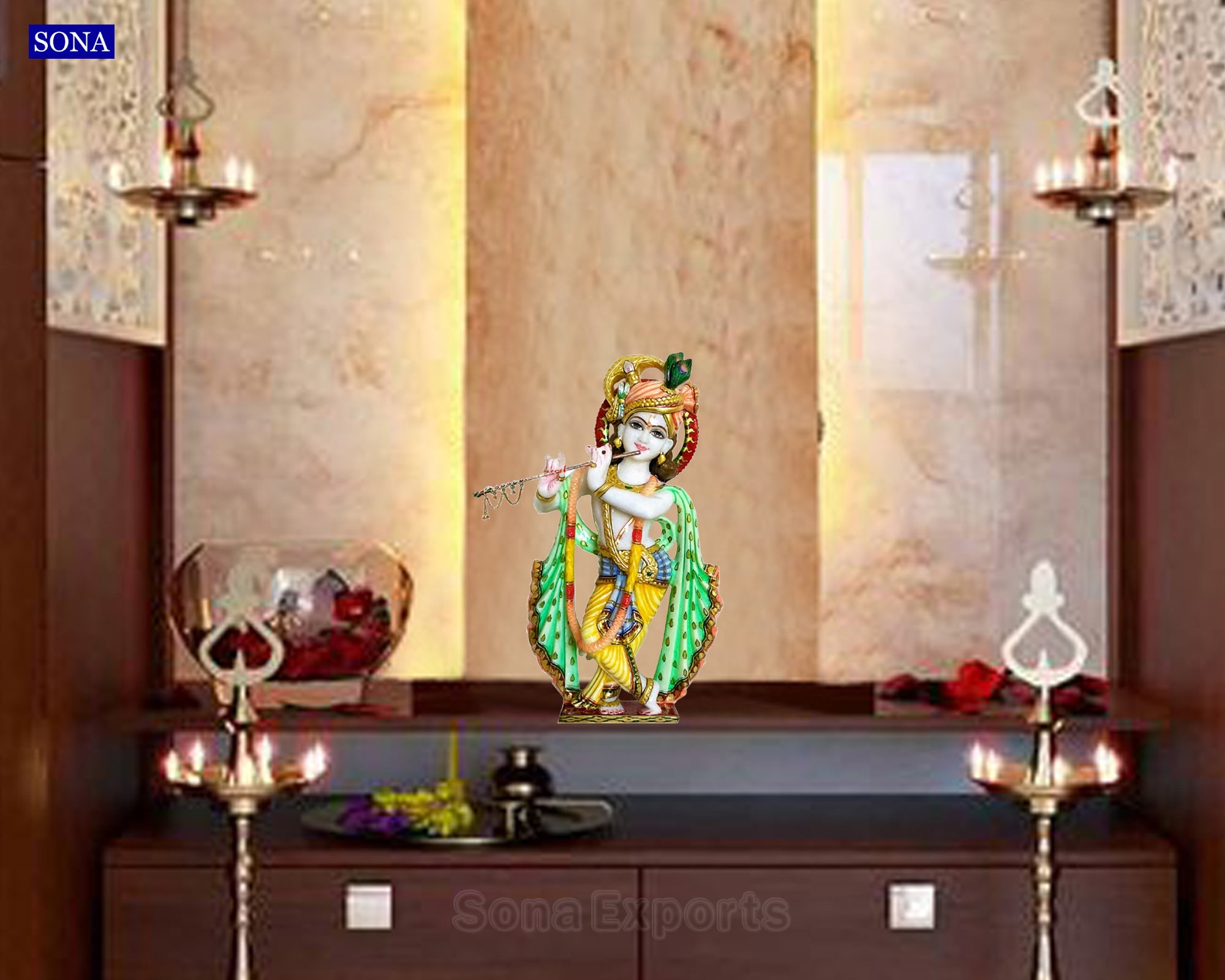 Handmade White Marble Krishna Statue (15 Inch) : Hindu Home Temple ...