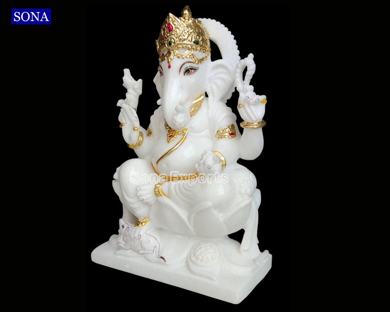 Pure White Marble Ganesh Statue Idols Moorti Murthi, Ganesha Statue ...