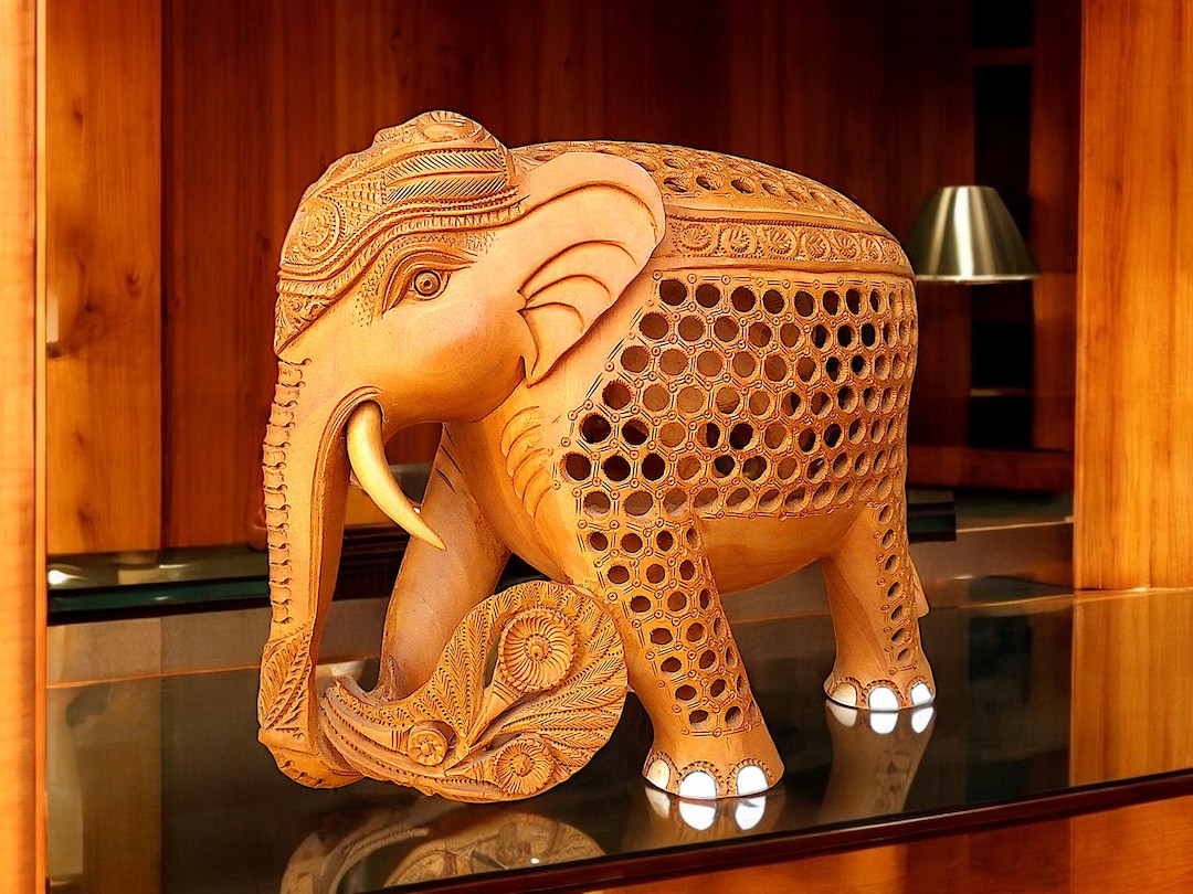 6 Inch Wooden Elephant, Wooden Carving Elephant, Wooden Artifacts ...