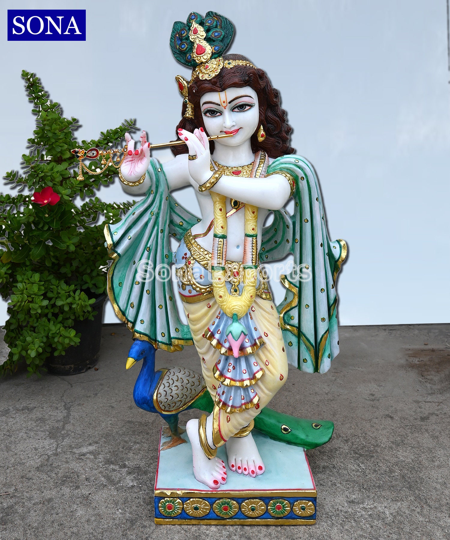 White Marble Krishna Statue Idols Sculpture Marble Lord - Etsy