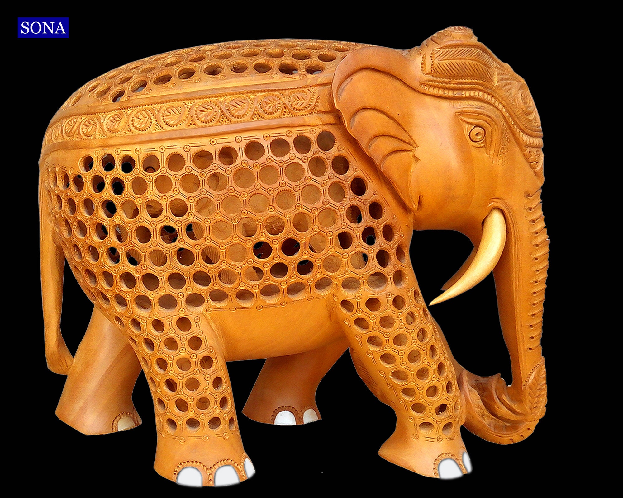 6 Inch Wooden Elephant, Wooden Carving Elephant, Wooden Artifacts ...