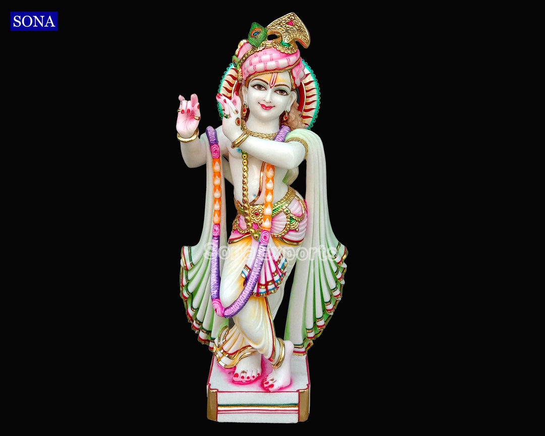 White Marble Krishna Statue Idols for Hindu Temple, Marble Lord Krishna ...