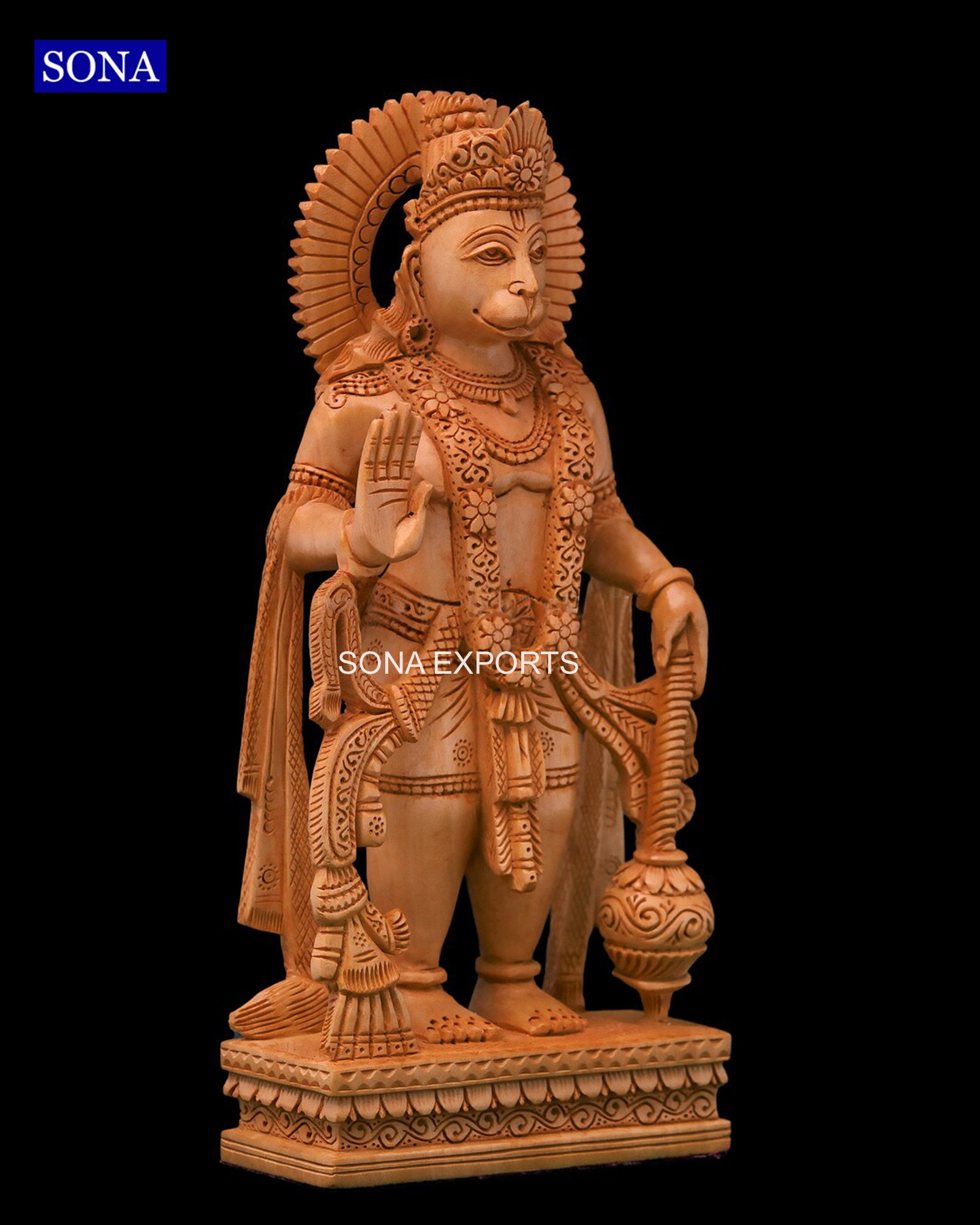 Standing Hanuman Statue Idol in Wood, 21 Cm Big Handmade Blessing ...