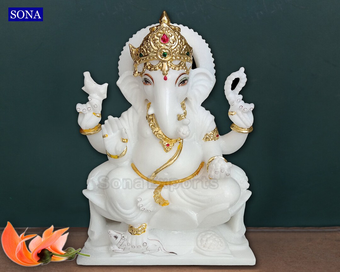 Pure White Marble Ganesh Statue Idols Moorti Murthi, Ganesha Statue ...