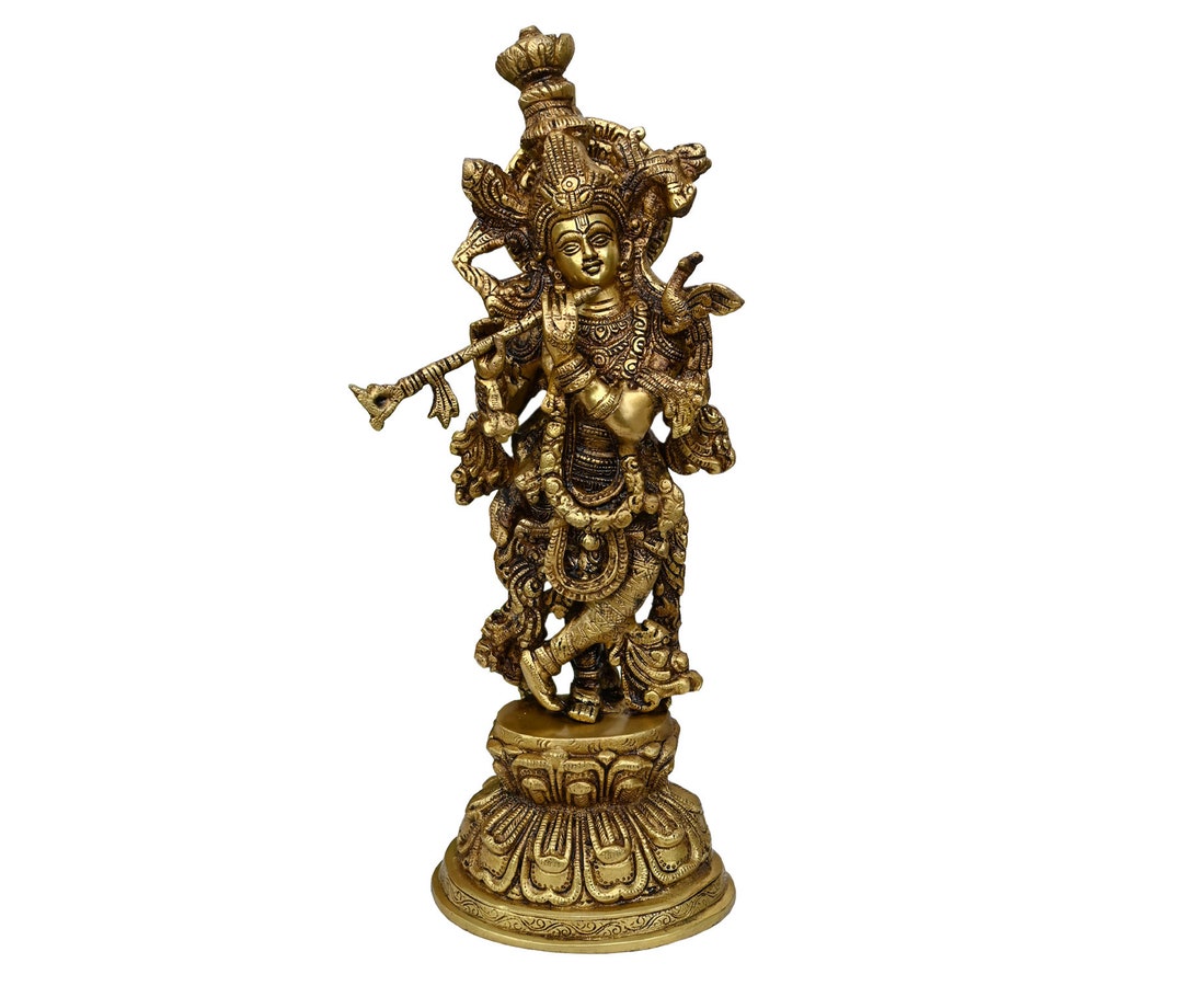 Krishna Vigrah Statue Brass Figurine Deity Sculpture Hindu Home Decor ...