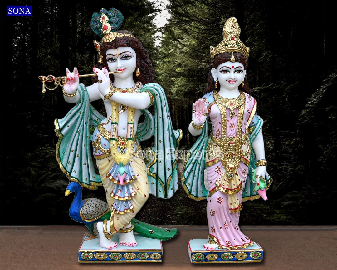Buy White Marble Radha Krishna Statue Idols Mourti Idol Murti Sculpture ...