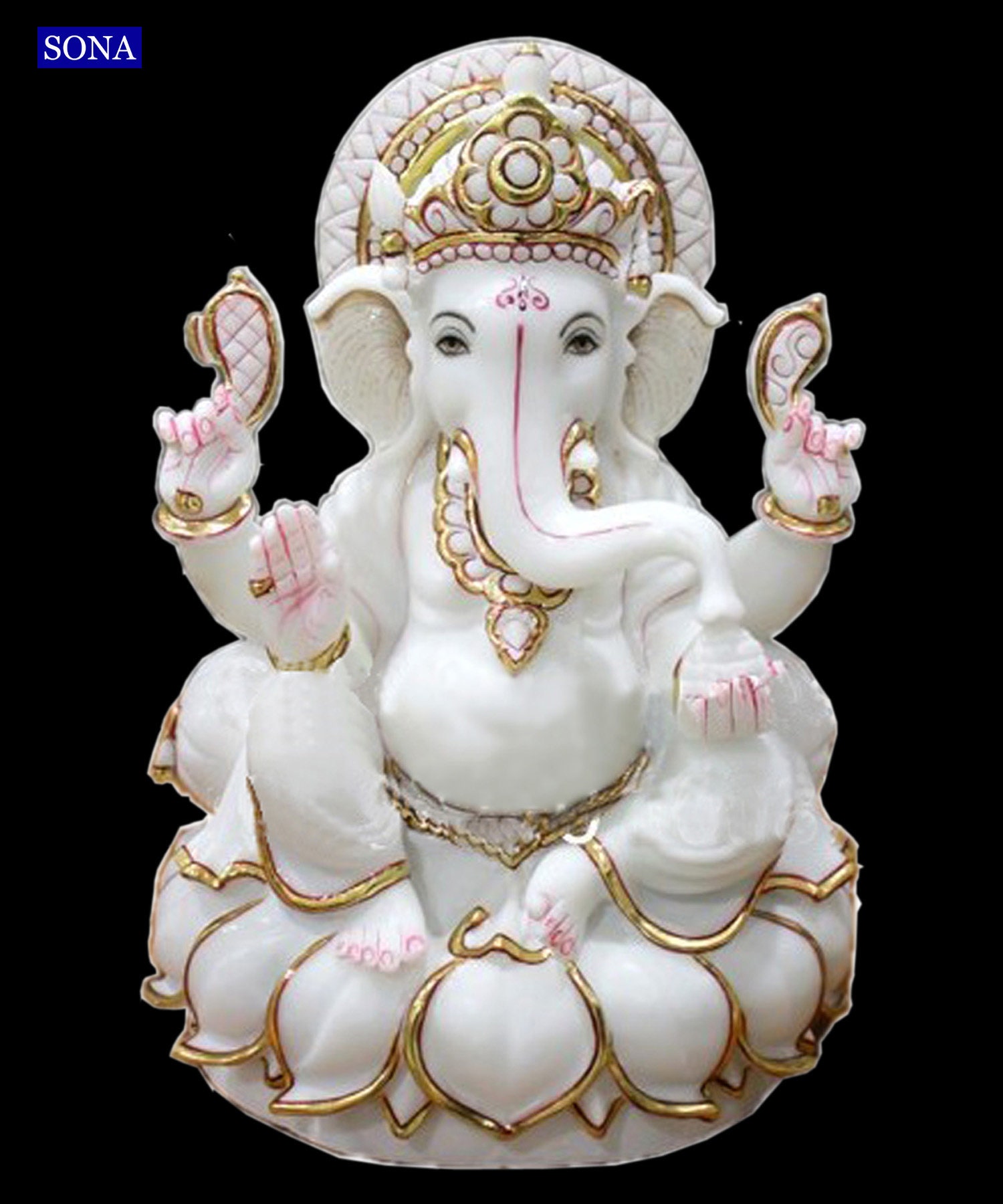 White Marble Ganesh Statue, Marble Lotus Ganesha Statue, Marble Ganesh ...