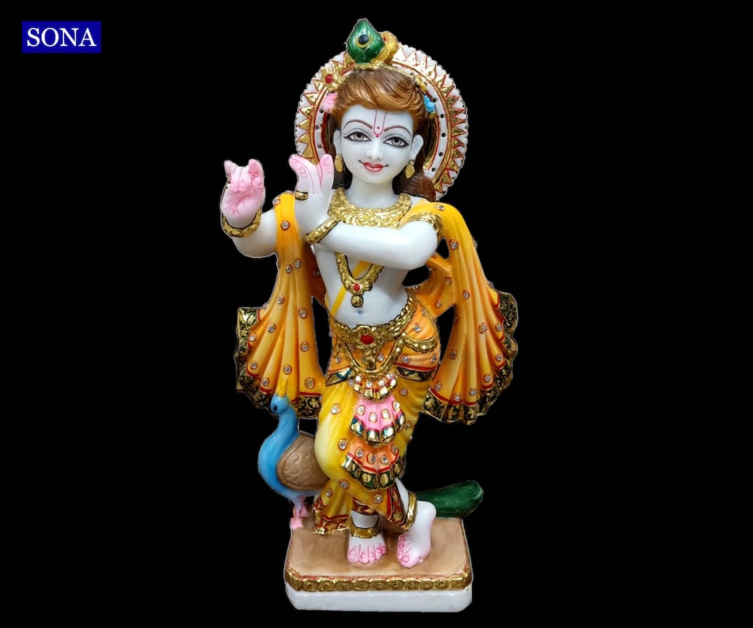 White Marble Krishna Statue Idol Moorti, 15 Inch Krishna Idols, Natural ...