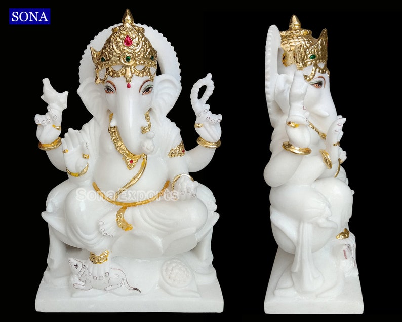 Pure White Marble Ganesh Statue Idols Moorti Murthi, Ganesha Statue ...