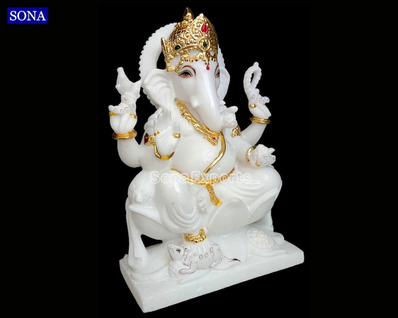 Pure White Marble Ganesh Statue Idols Moorti Murthi, Ganesha Statue ...